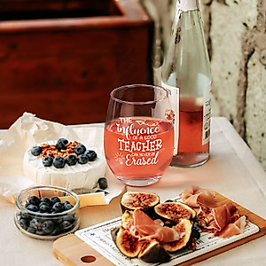 Futtumy Teacher Gift for Women, Teacher Appreciation Gift Thank You Gift Christmas Gift for Teachers, The Influence of a Great Teacher is Never Erased Stemless Wine Glass for Appreciation Week, 17Oz