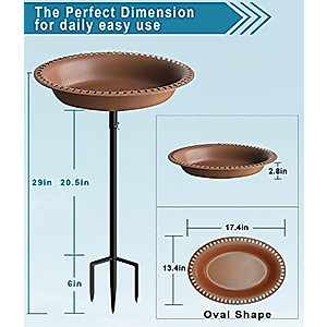 Koutemie 1-¼ Gallon Detachable Free Standing Garden Bird Bath Bird Feeder Bowl with Metal Stake for Outdoor, Bird Friendly Color - Deep Brown, 29 Inch