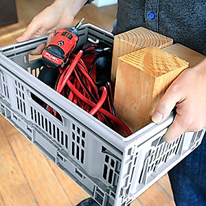 CleverMade CleverCrates Pro-Grade 15.8 Liter Collapsible Storage Bin/Container: Grated Wall Utility Basket/Tote, Grey, 3 Pack