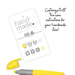 Handmade Care Instruction Tags | 30 Pack | 2 x 3" inches Tags | Handmade Care Cards | Material Care Instructions for Homemade Materials | White and Black Design