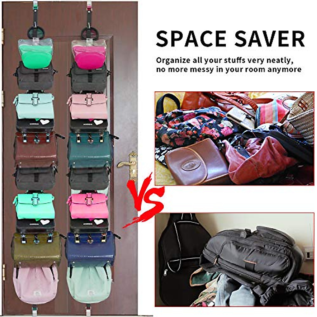 Vikodah Home Over-Door Hanging-Bag-Organizers Storage Collection Handbag-Holders Purse-Racks Closet Organization (Black 2 Pack)