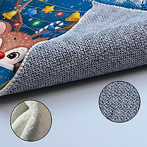 Santa Claus Area Rug Carpet for Kids Teen Girls Boys Bedroom, Living Room, Washable Outdoor Indoor Accent Throw Runner Floor Mat Area+Rug Christmas Elk Cartoon Pine Tree Leaves Blue 3FT(Round)