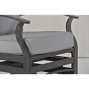 Kurapika 3 Pieces Patio Furniture Set, Outdoor Aluminum Swivel Gliders Rocker, Patio Bistro Set Rocking Chair with Thickened Cushions and Tempered Glass Side Table for Porch Deck Garden (Grey)