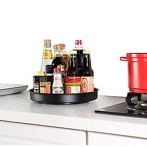 Kitchen Lazy Susan Turntable Organizer for Cabinet and Table Top Storage with Rotating Spice Organizer Countertop Pantry and Refrigerator & Drawer Organization Container (9" 12" inch) 2piece，Black.