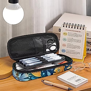 Pinupub Kids Blue Owl Flowers Backpack 3pcs Set Including 17 Inch Large School Bag With Lunch Bag And Practical Pen Bag