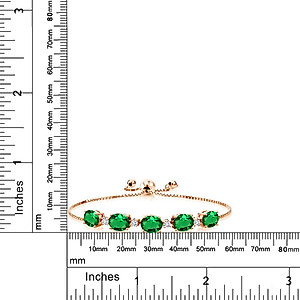Gem Stone King 18K Rose Gold Plated Silver Green Simulated Emerald and White Lab Grown Diamond Tennis Bracelet For Women (4.01 Cttw, Fully Adjustable Up to 9 Inch)