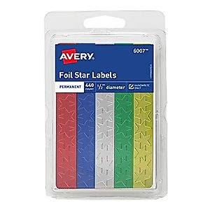 Avery Assorted Foil Star Labels 6007, 1/2" Diameter, 440 Labels (6007)