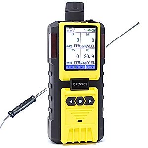 4 Gas Monitor by Forensics | Built-in Pump Multi Gas Meter | O2, CO, H2S, LEL | Color Display & Graphing | USA NIST Calibration | Computer Data Logging |