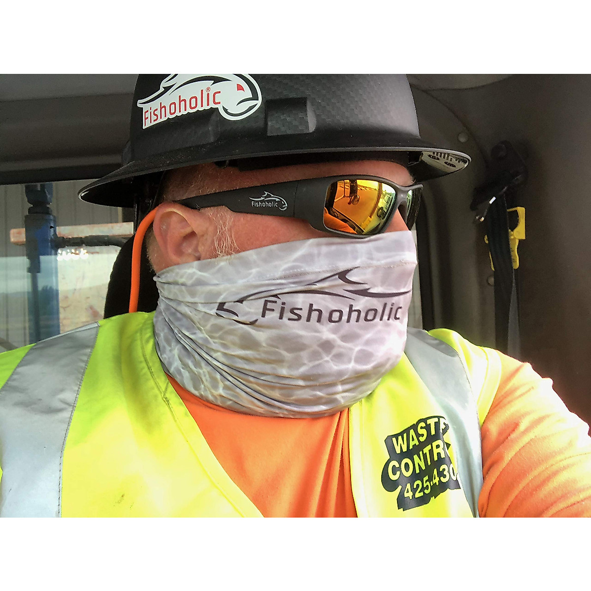 Fishoholic Fishing Face Mask Buff -3 Colors- UPF50+ Fishing Neck Gaiter Wind Dust Sun Protection Hunting Bandana (GreyH2OCamo)