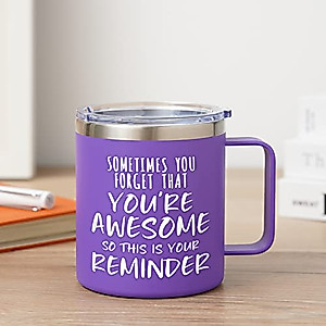 NOWWISH Inspirational Gifts for Women, Sometimes You Forget You're Awesome Coffee Mug, Thank You Gifts, Mothers Day Gifts, Funny Birthday Gifts for Coworker, Best Friend, Mom, Wife - Purple