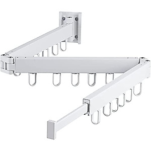 Outgeek Wall Mounted Clothes Hanger Rack, Laundry Drying Racks, Retractable Wall-Mounted Laundry Racks, Space-Saving Clothes Racks, Collapsible Clothes Hanging Racks (White)