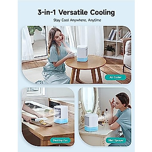 HiCOZY Air Cooler with 2 Ultrasonic Mist Levels & 3 Fan Speeds, Evaporative Air Cooler with Detachable 650ml/23oz Water Tank, 3-in-1 Portable Air Cooling Fan Humidifier for Desktop, Office and Bedroom