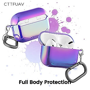 Airpods Pro Case, Iridescent Cute Upgraded Airpods pro Cover for Women with Keychain Compatible with Airpods pro (Purple)