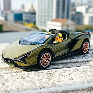 WAKAKAC Diecast Car Compatible for Sian Roadster 1/32 Scale Model Car Alloy Pull Back Door Opening Vehicles with Sound and Light Toy Car for Kids Boys Gift(Army Green)