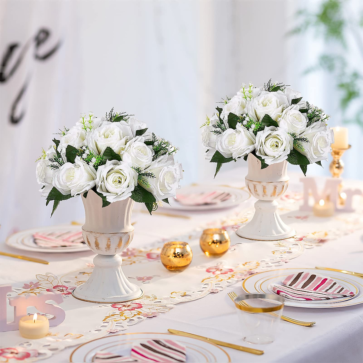 Sziqiqi Pack of 10 Fake Flower, Silk Rose Flowers, Suit for Wedding/Party Centerpiece Road Lead Flower Rack Decorations, 10 Pieces