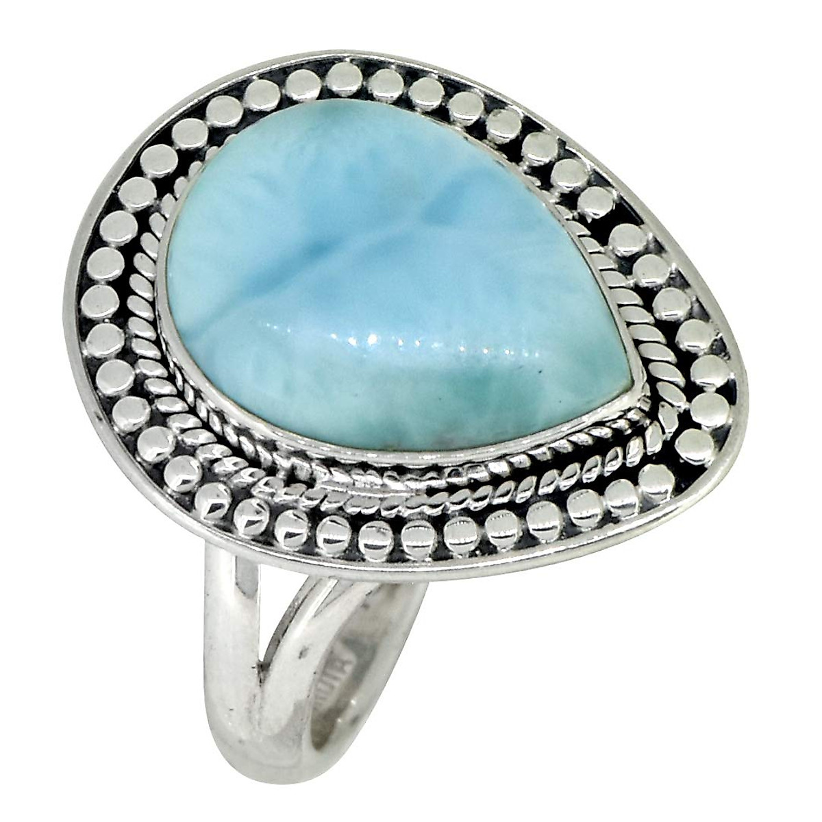 YoTreasure Solid 925 Sterling Silver Pear Shape Larimar Ring