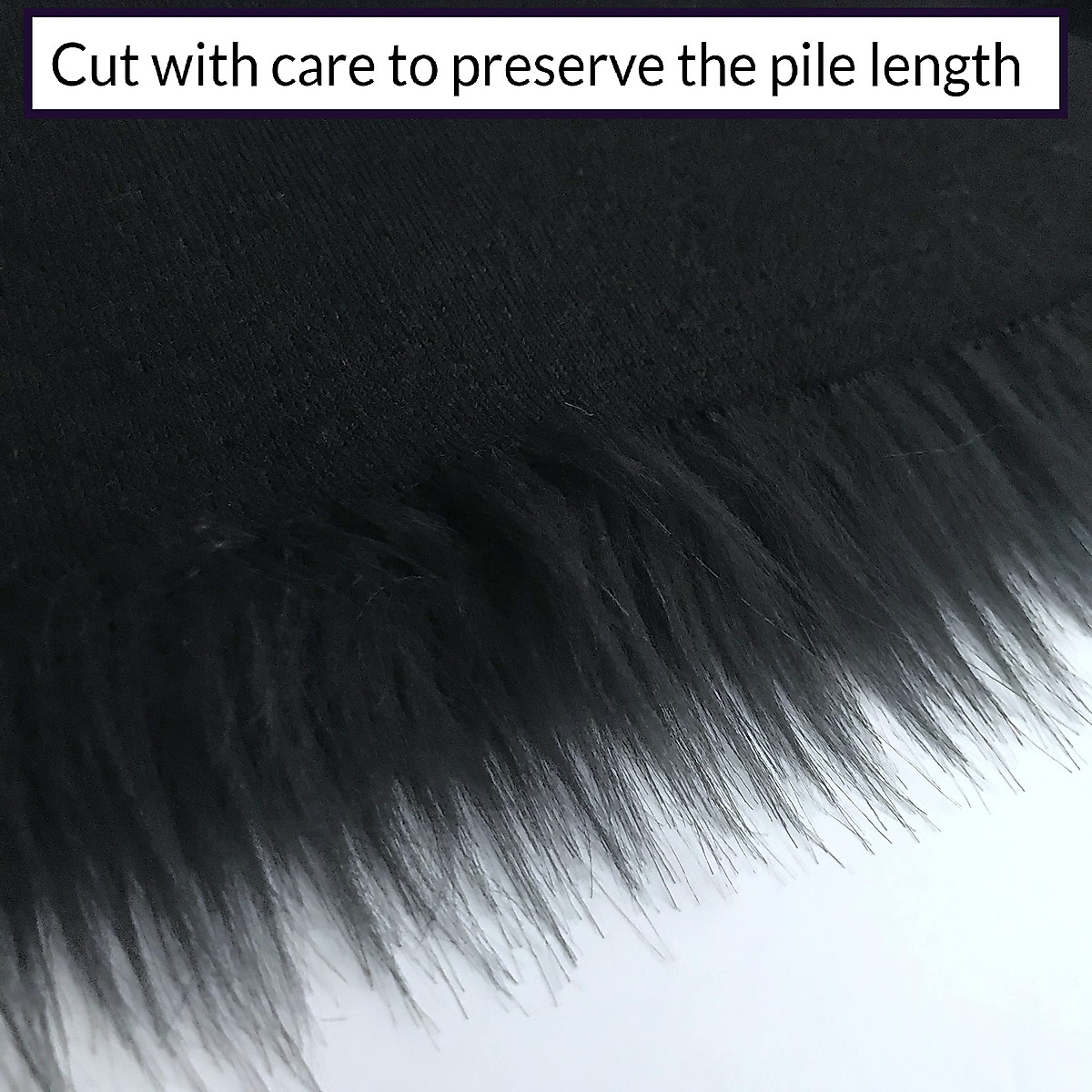 Bianna Pitch Black Faux Fur Fabric, 60 inches Wide Options, American Seller, Luxury Shag Shaggy Material for Crafting, Sewing, Costumes, Fursuits, Home Decor (8x8 inches)