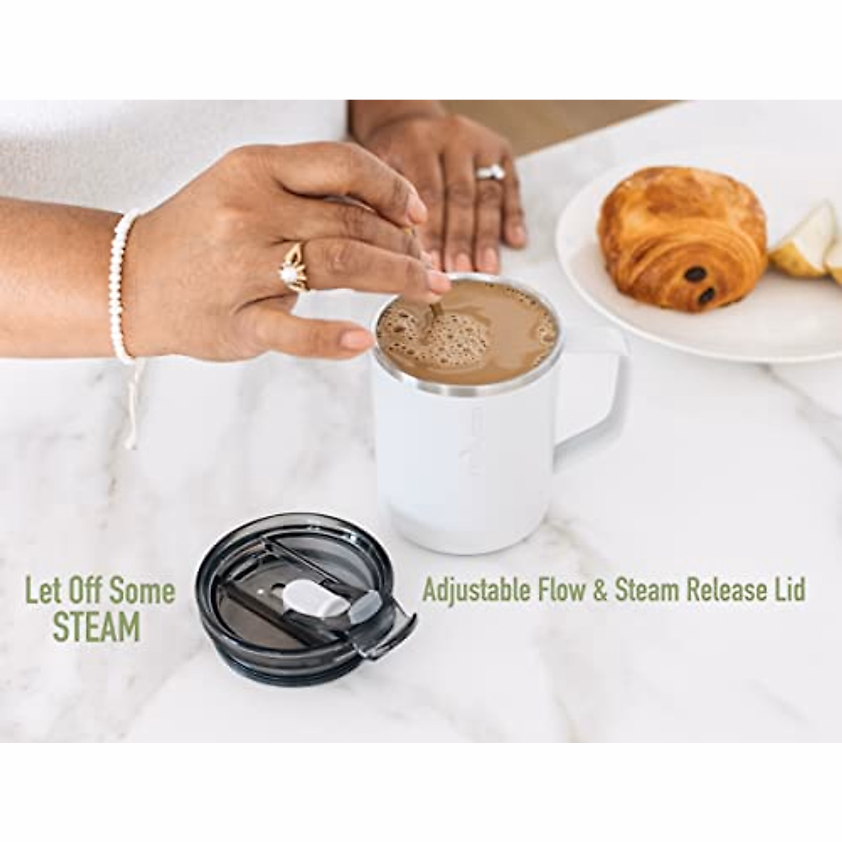 Reduce Coffee Mug Replacement Lid - Compatible with 14, 16, 18, 20 and 24 oz Reduce Hot1 Insulated Mugs and Tumblers - With Flo-Motion Steam-Release Vent, Ideal for On-The-Go Drinking