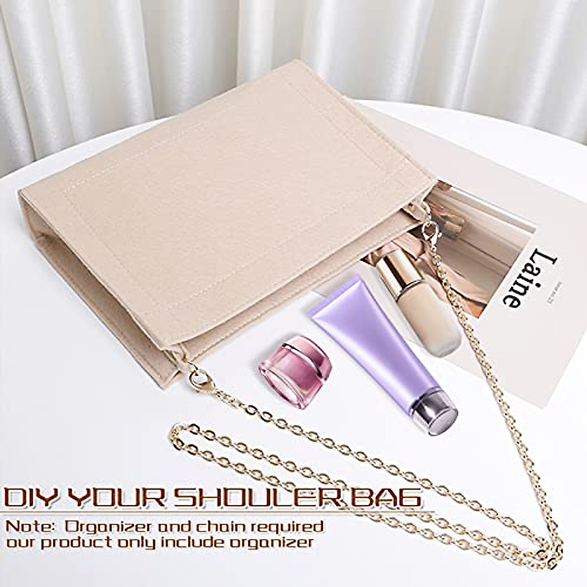 EsLuker.ly 2Pcs Felt Purse Organizer Insert with Zipper, Premium Microfiber Handbag Shaper Tote Bag Organiser Insert Fit Toiletry Pouch 26 19 - Large&Small, Khaki