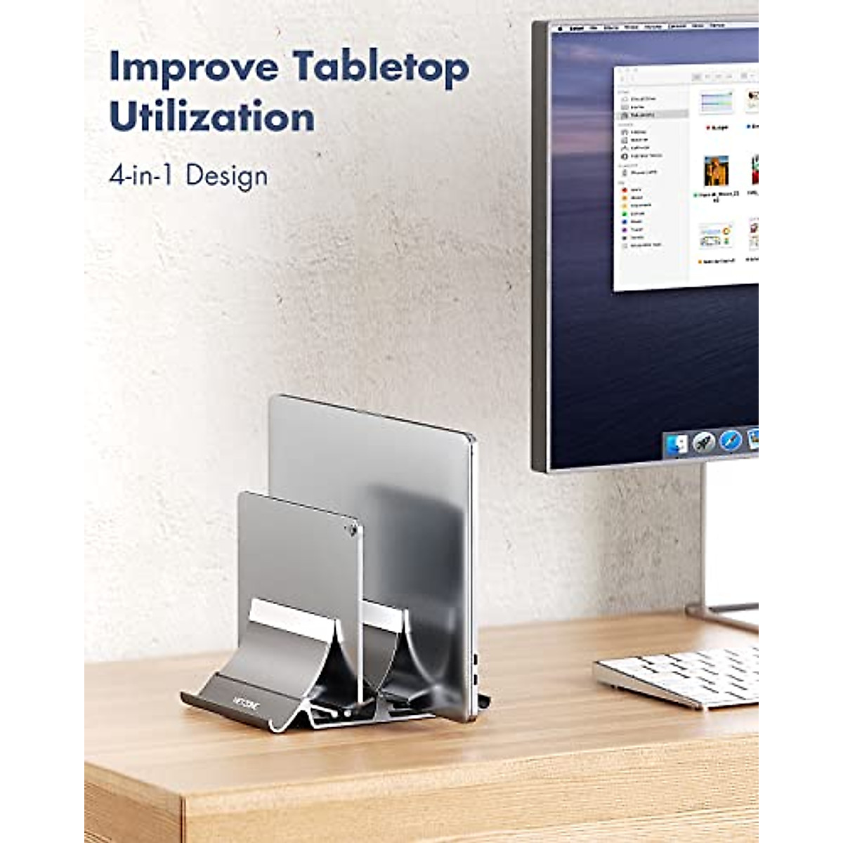 HEYZONE Vertical Laptop Stand,Dual Laptop Holder MacBook Vertical Stand,4 in 1 Gravity Laptop Dock Stand Auto Locking,Fits iPad/Surface/Chromebook/Gaming Laptops(Up to 17")