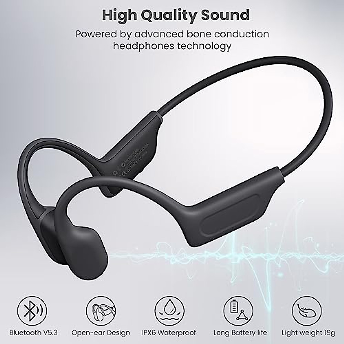 GUTEVOZ Bone Conduction Headphones,Open Ear Headphones Bluetooth 5.3 Wireless Sports Headset with Microphones & 8H Playtime, IPX6 Waterproof Light-weight Wireless headphones for Running, Cycling & Gym