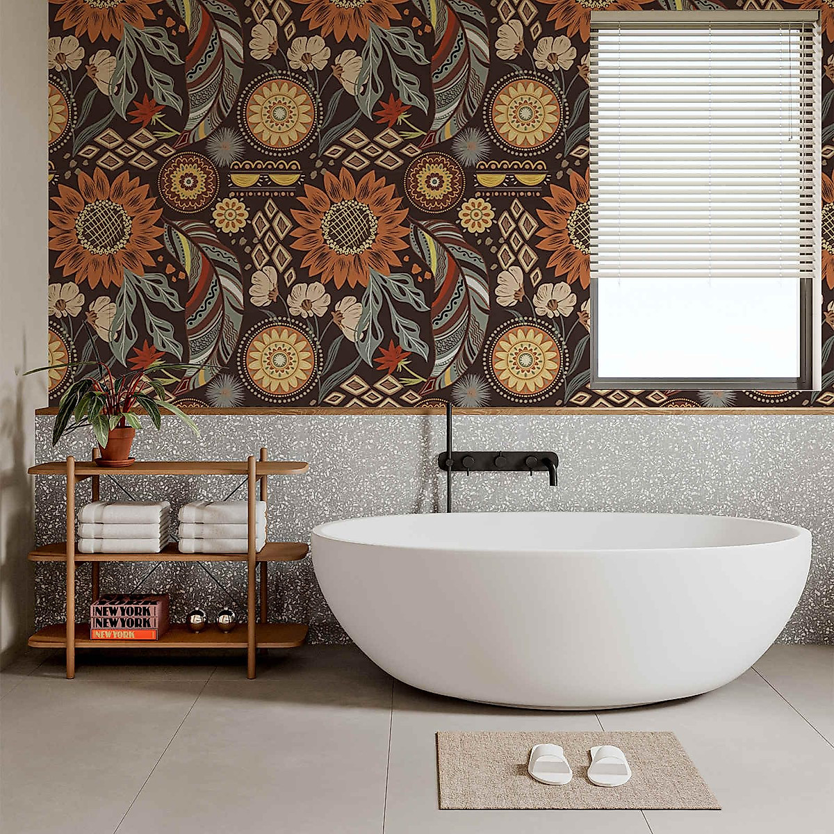 LXCREAT 17.71in x 118in Boho Peel and Stick Wallpaper and Green Leaf Contact Paper for Bathroom Decoration