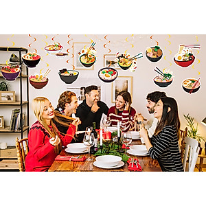 24 Pieces Ramen Hanging Swirls Japanese Noodles Streamers Ramen Hanging Decorations Ceiling Swirls for Ramen Noodles Birthday Party Decorations Party Supplies Baby Showers Decorations