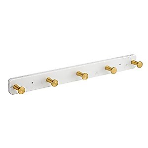 SARIHOSY Coat Rack Wall Mounted, Metal with Marble Coat Rail with 5 Hooks Rail, Heavy Duty Wall Hooks for Coat, Entryway Hanging Coat Rack, Bathroom, Bedroom, Closet Room