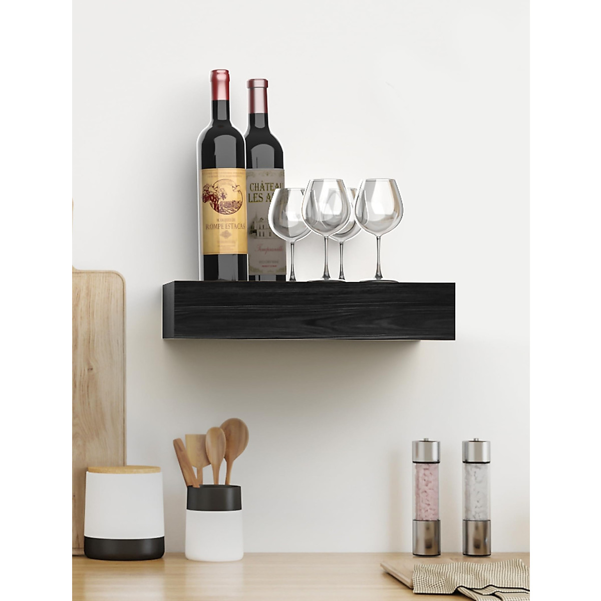 NiHome Floating Shelf with Drawer, Floating Nightstand, Floating Shelf Wood, Wall Mounted Rustic Wood Shelf for Bedroom, Living Room, Kitchen, Hold up to 80lbs (Black)