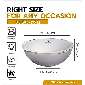 Cast Aluminum Asian Cauldron (Kazan) with Lid, Aluminum Kazan, Dutch Oven Pot, Camping Cookware Kitchen Pot, Oven Safe Aluminum Caldero, Gray (15 L)