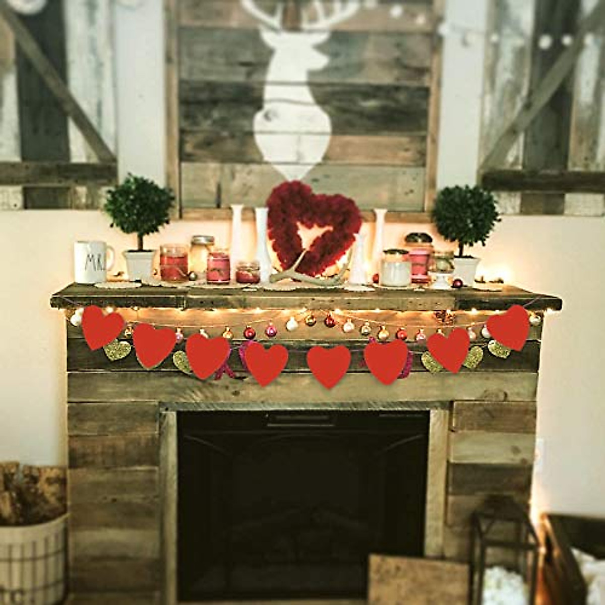 5 Pack Felt Heart Garland Banner, Love You Banner, Valentines Day Banner Decor - Valentines Decorations - Anniversary, Wedding, Birthday Party Decorations (A)