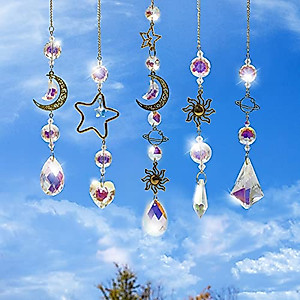 Gpurplebud Sun Catchers Indoor Window - 5 Pieces Hanging Crystal Suncatcher for Window Rainbow Prism Crystal Decorations for Home Wedding Car Party Patio Garden Decor (5 Model)