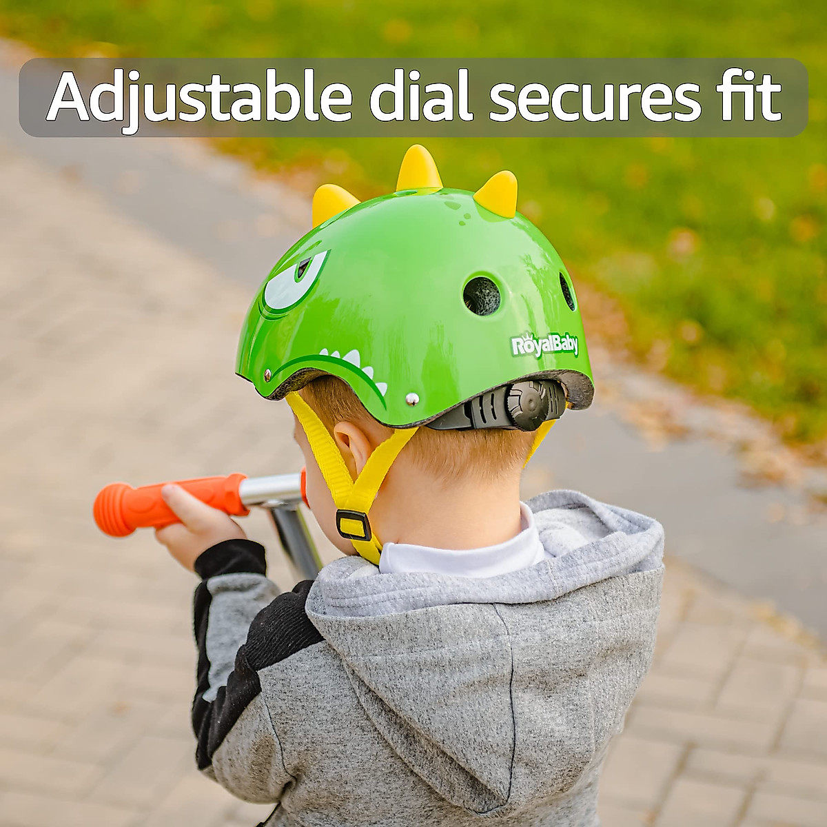 RoyalBaby Kids Bike Helmet Toddler to Youth Sizes for Boys Girls Dinosaur Helmet Green Dino Helmets for Multi-Sport