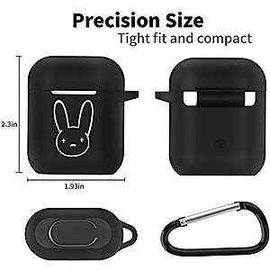 Stuput Compatible with Airpod 1/2 Case,Black Silicone Cover Cute Bunnies Rabbit Soft Protective Airpods Case with Keychain for Girls Kids Women Men