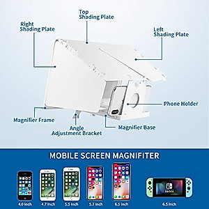 12'' Screen Magnifier – Mobile Phone 3D Magnifier Projector Screen for Movies, Videos, and Gaming – Full Coverage Foldable Phone Stand with Screen Amplifier – Supports All Smartphones (White)