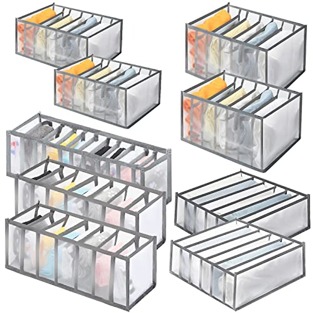 9 Pcs Underwear Drawer Organizer Foldable Closet Clothes Divider Nylon Wardrobe Clothes Organizer Closet Clothing Organizer Clothing Compartment Storage Box for Bra Sock Underwear Jean, 6/7/11 Grids