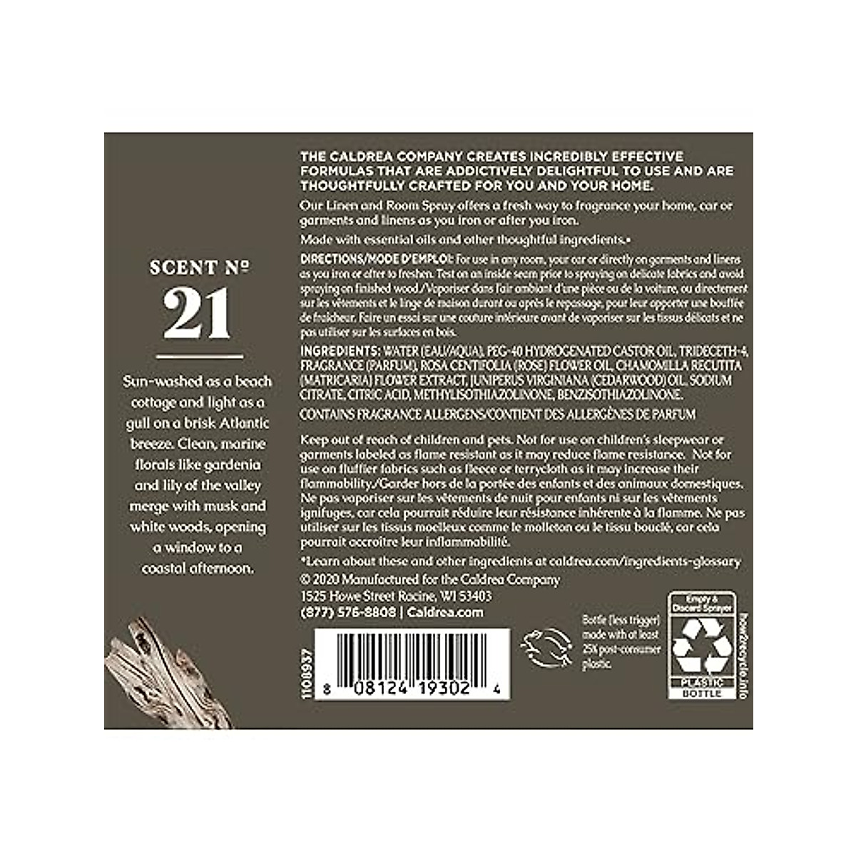 Caldrea Linen And Room Spray Air Freshener, Made With Essential Oils, Plant-Derived And Other Thoughtfully Chosen Ingredients, Rosewater Driftwood Scent, 16 Oz