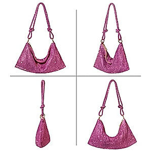 Rhinestone Shoulder Evening Bag for Women Stylish Sparkly Handbag and Purse Bling Hobo Shiny Clutch for Party Wedding (Pink)