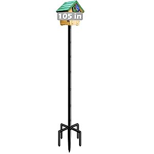 Mokeyder 105 Inch Bird House Pole Mount Kit, Adjustable Heavy Duty Bird Feeder Pole for Outdoors, Universal Mounting Post Set with 5-Prong Base, Black, 1 Pack