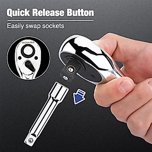 WORKPRO 1/4-Inch Drive Ratchet, Quick-Release Reversible Ratchet Wrench, 72-Tooth 1/4 Drive Ratchet Handle, Chrome Alloy Made, Cr-Mo Head, Full Polished