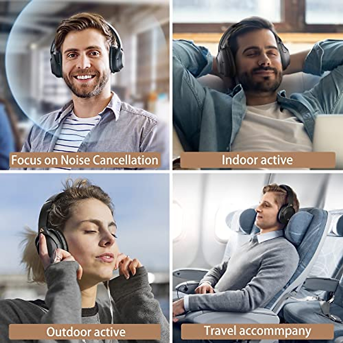 Lavales Bluetooth Headphones Over Ear, 60H Playtime Active Noise Canceling Wireless Headphones with Microphone for TV, Low Latency Headset for Home HiFi Stereo Office Cellphone PC