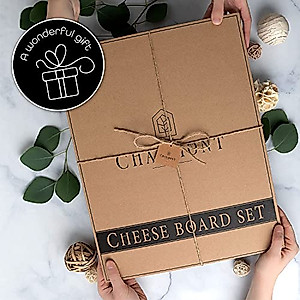 Charmont Large Round Charcuterie Board with Handle Acacia Wood Cheese Board with Slate Serving Platter Slate Cheese Markers Set and Chalk - Food, Cheese and Meat Cutting Board - 11.5 inches