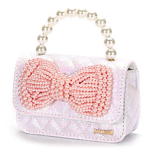 Gifts for Little Girls Cute Toddler Purse Kids Baby Sparkly Bow Handbags Small Crossbody Shoulder Bags Toys Presents (White)