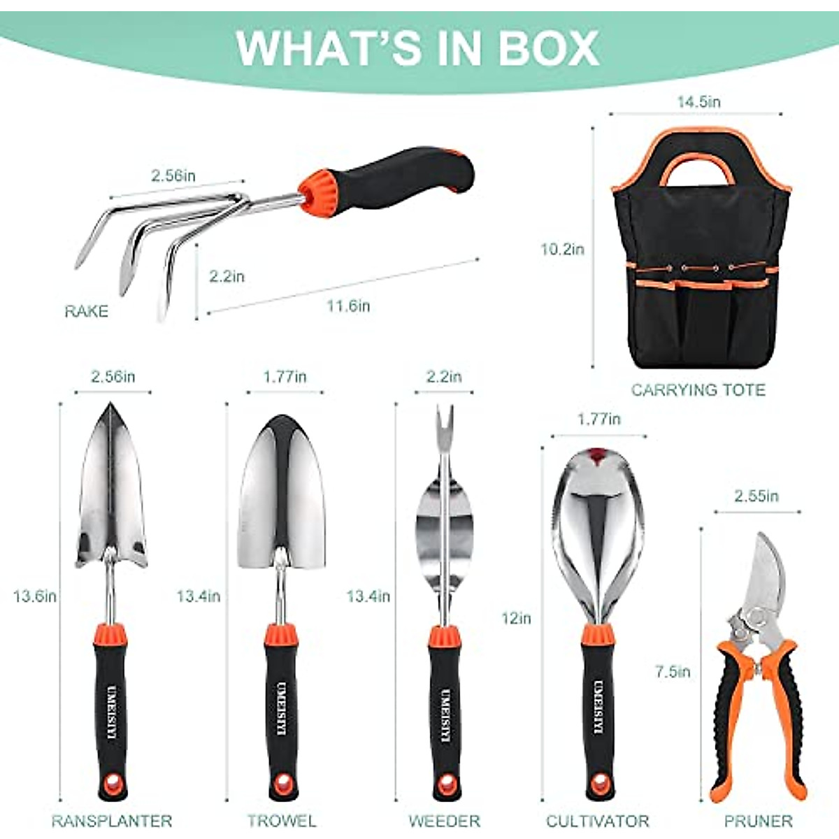 Garden Tools Set,Stainless Steel Heavy Duty Gardening Tool Set with Non-Slip Rubber Grip,Storage Tote Bag, Outdoor Hand Tools,Garden Hand Tools for Planting,Ideal Garden Tool Kit Gifts for Women&Men