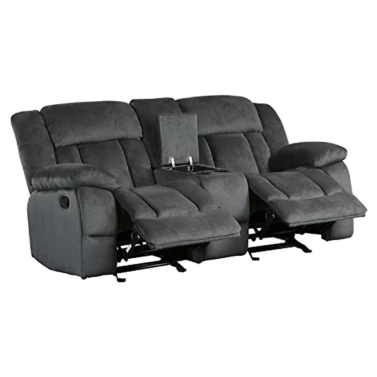 Lexicon Caspian Fabric Double Glider Reclining Love Seat with Center Console, Charcoal