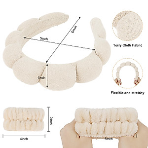 WHAVEL 6PCS Terry Cloth Spa Headband and Wristband Set, Makeup Headband Puffy Sponge Headband Face Wash Headband Hair Band Wrist Towels for Washing Face Women Girls (Beige, Light Coffee)