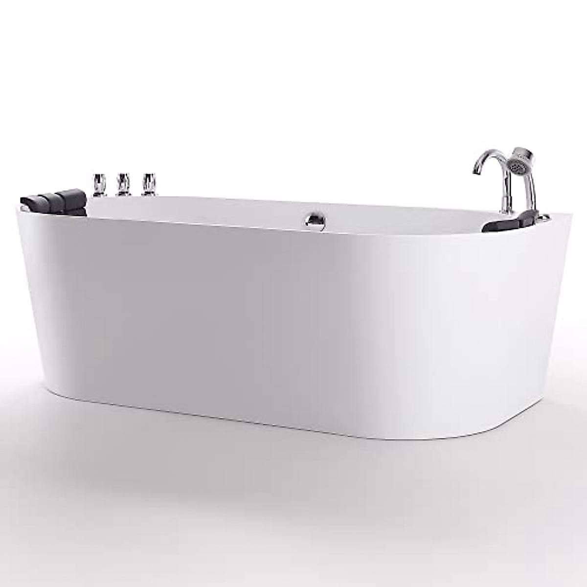 Whirlpool Bathtub 59 in. Acrylic Freestanding Bath Tub Hydromassage Gracefully Oval Shaped 8 Water Jets Soaking SPA, Double-Ended Massage Bathtubs with Two Black Pillow , White
