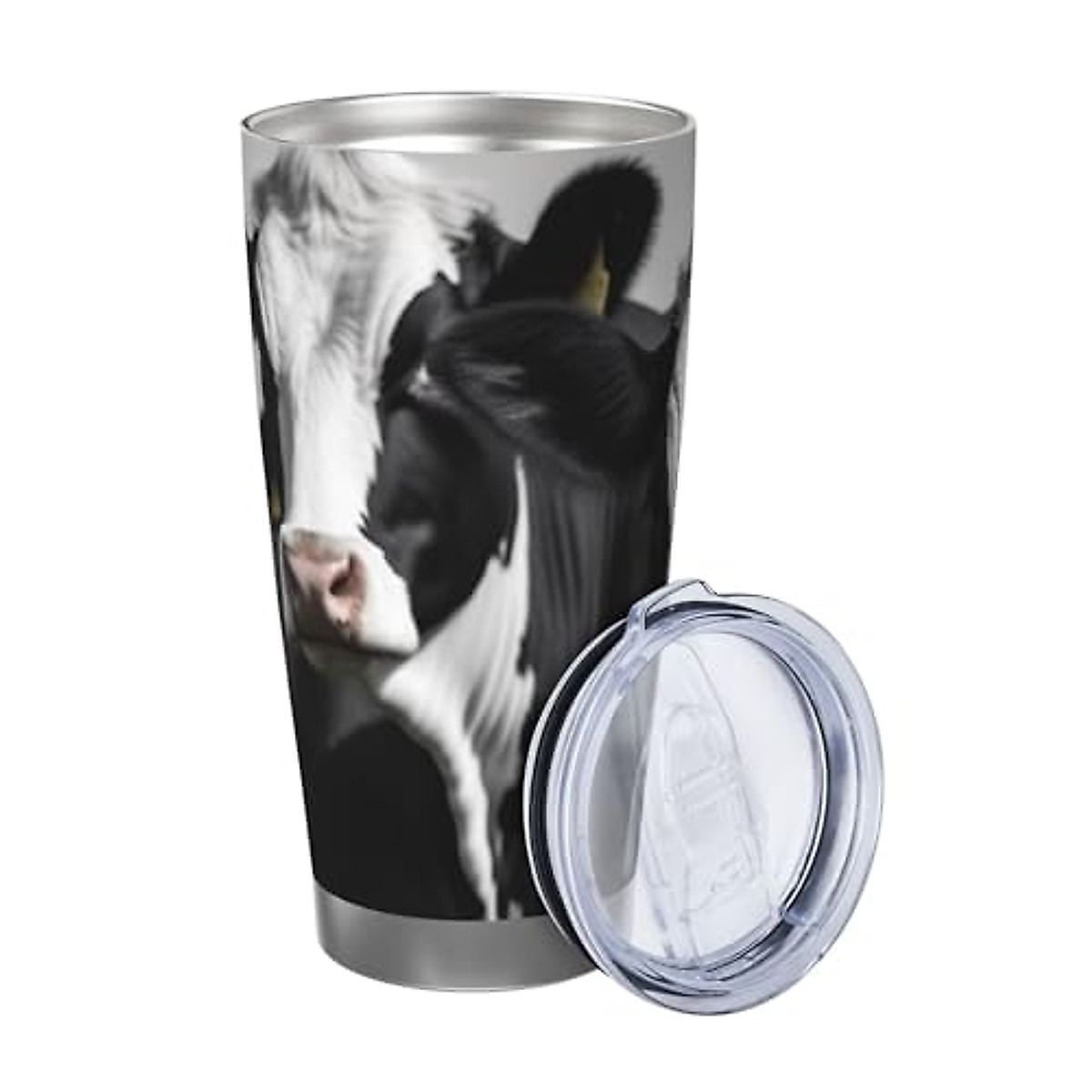 Black White Cows Tumbler with Lid and Straw 20oz Stainless Steel Car Cup for Hot and Cold Drinks, Double Wall Insulated Travel Coffee Mug Reusable Drink Thermos Cup Birthday Gifts