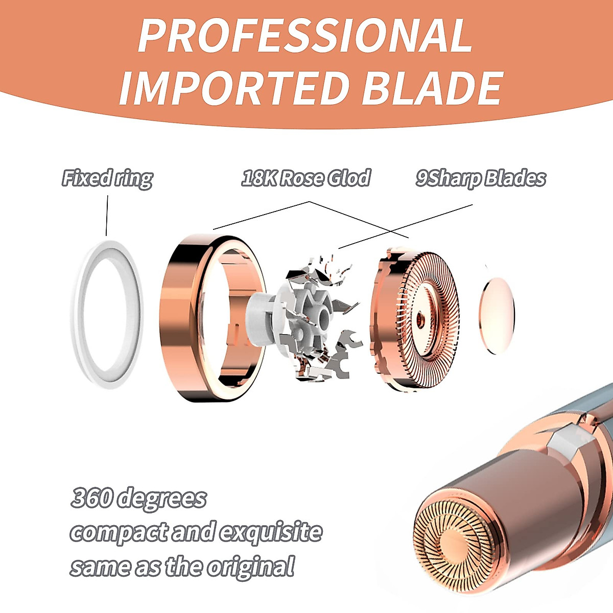 Women Facial Hair Remover Replacement Heads for Finishing Touch replacement heads flawless facial hair remover Tool for Women 18K Gold-Plated Rose Gold 4 Count