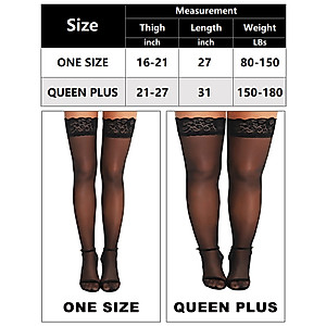 RSLOVE Women lingerie stockings Plus Size Top Lace Thigh High Stockings Sheer knee high stockings Antiskid Silicone Ultra Shimmery Tight, Black